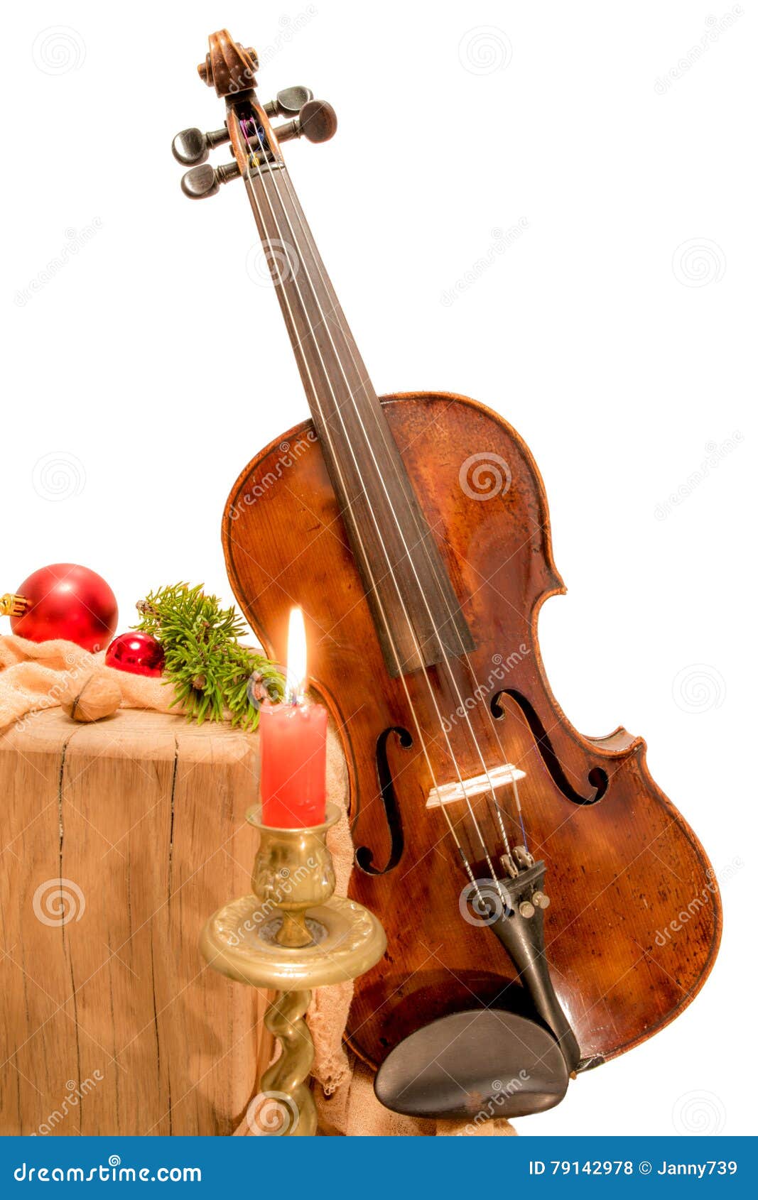 Fiddle To Christmas with Candle Stock Photo - Image of bauble ...