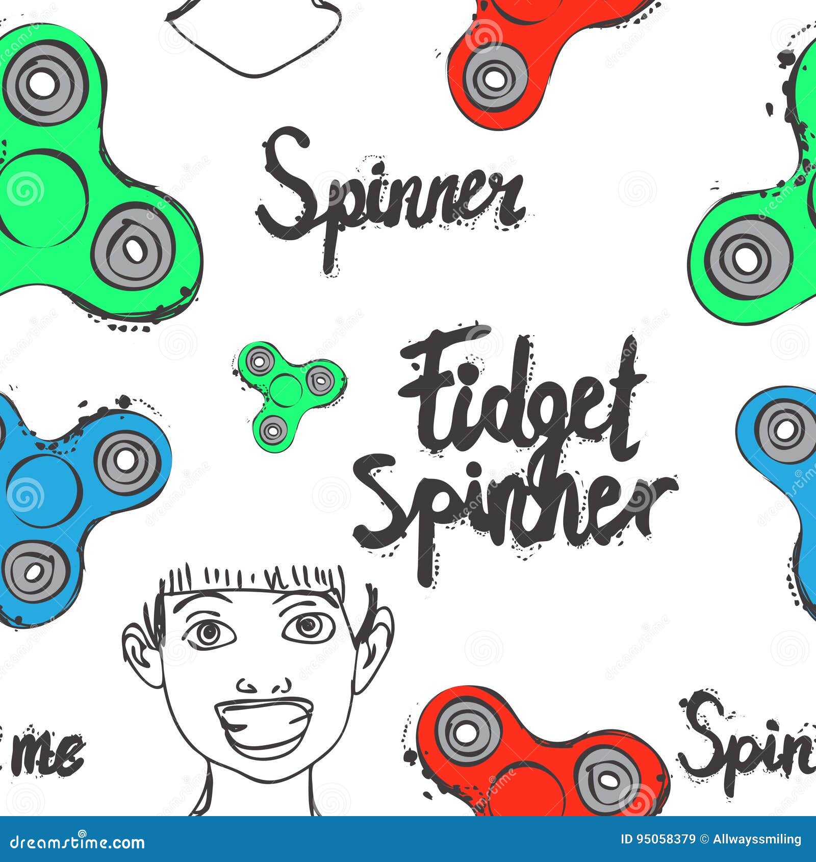 Fidget Spinner Hand Drawing Illustration and Lettering Calligraphy ...