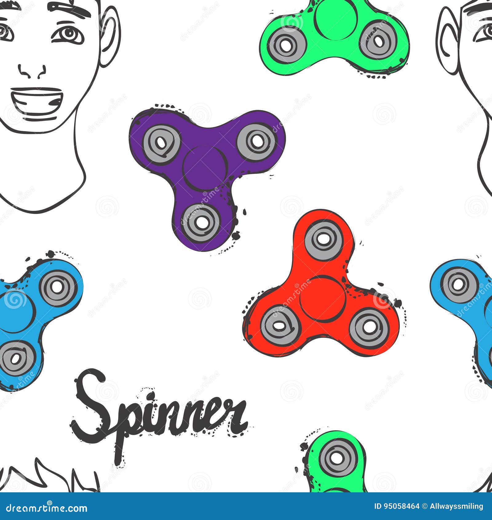 Fidget Spinner Hand Drawing Illustration and Lettering Calligraphy ...