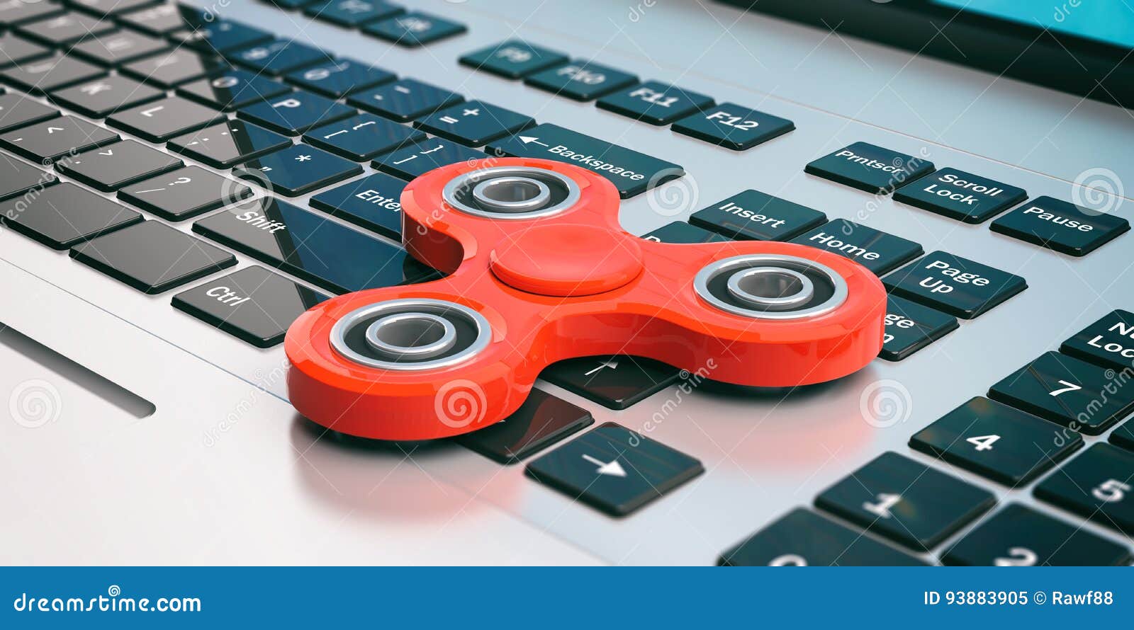 Fidget Spinners on a Computer Keyboard. 3d Illustration Stock ...