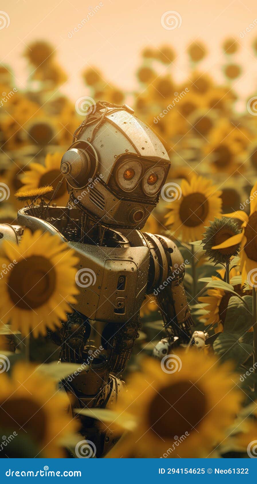 Field of Artificial Intelligence Robotic Sun Flowers Generative AI ...