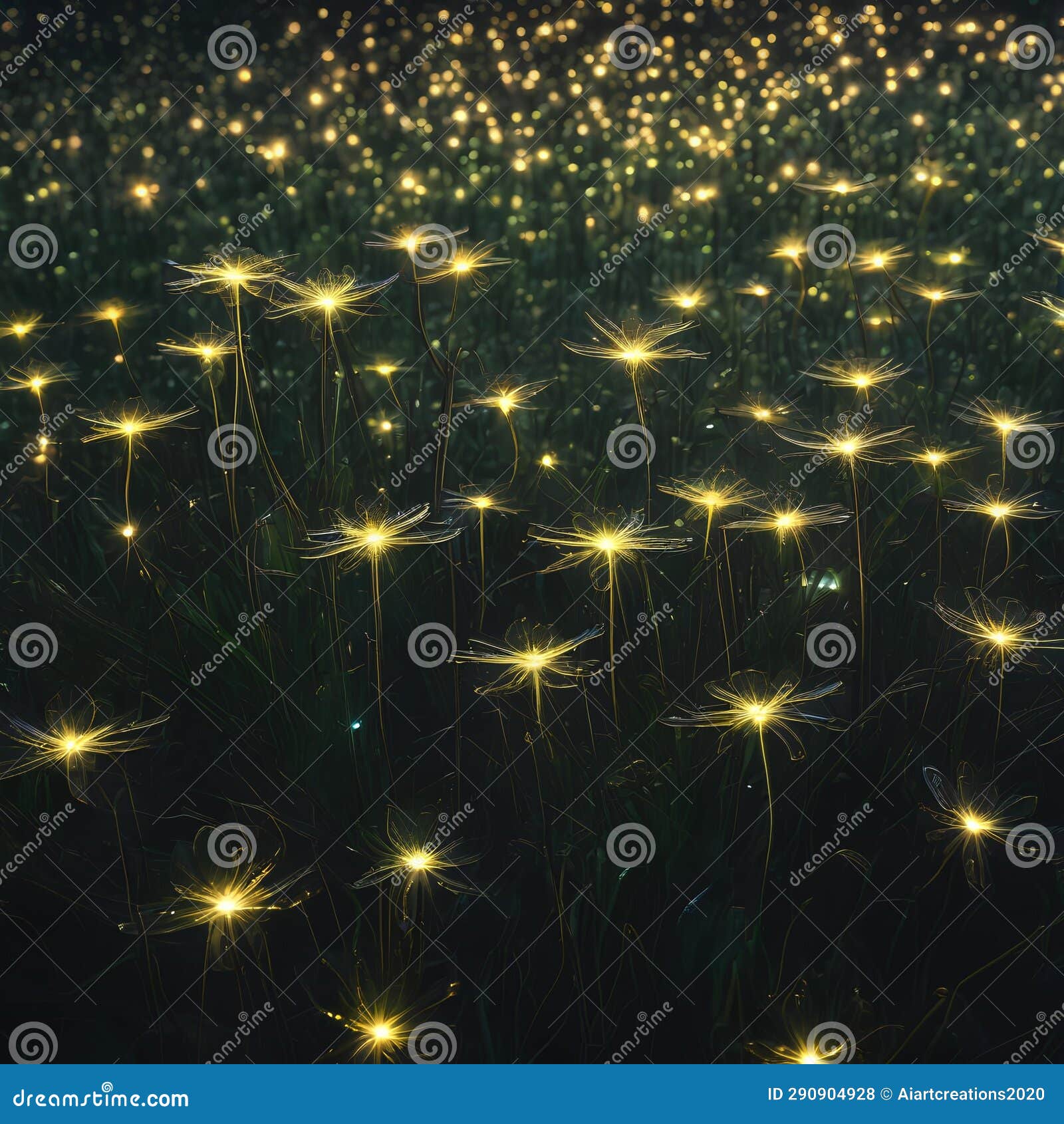 A Field Of Bioluminescent Fireflies That Create Intricate Patterns Of ...