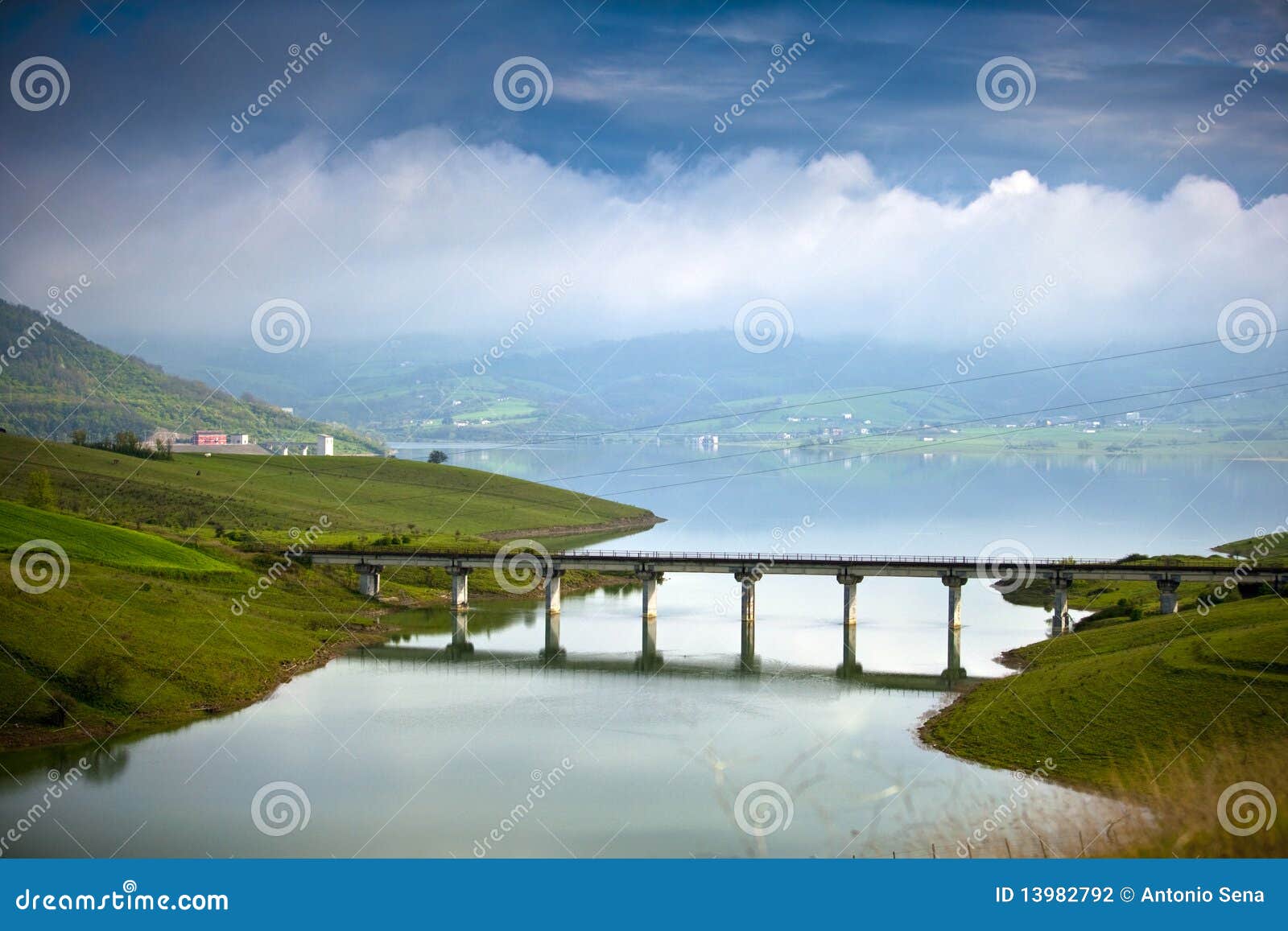Field bridge and lake with stock photo. Image of harmony - 13982792