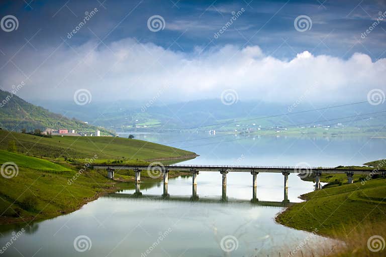 Field bridge and lake with stock photo. Image of grow - 14021758