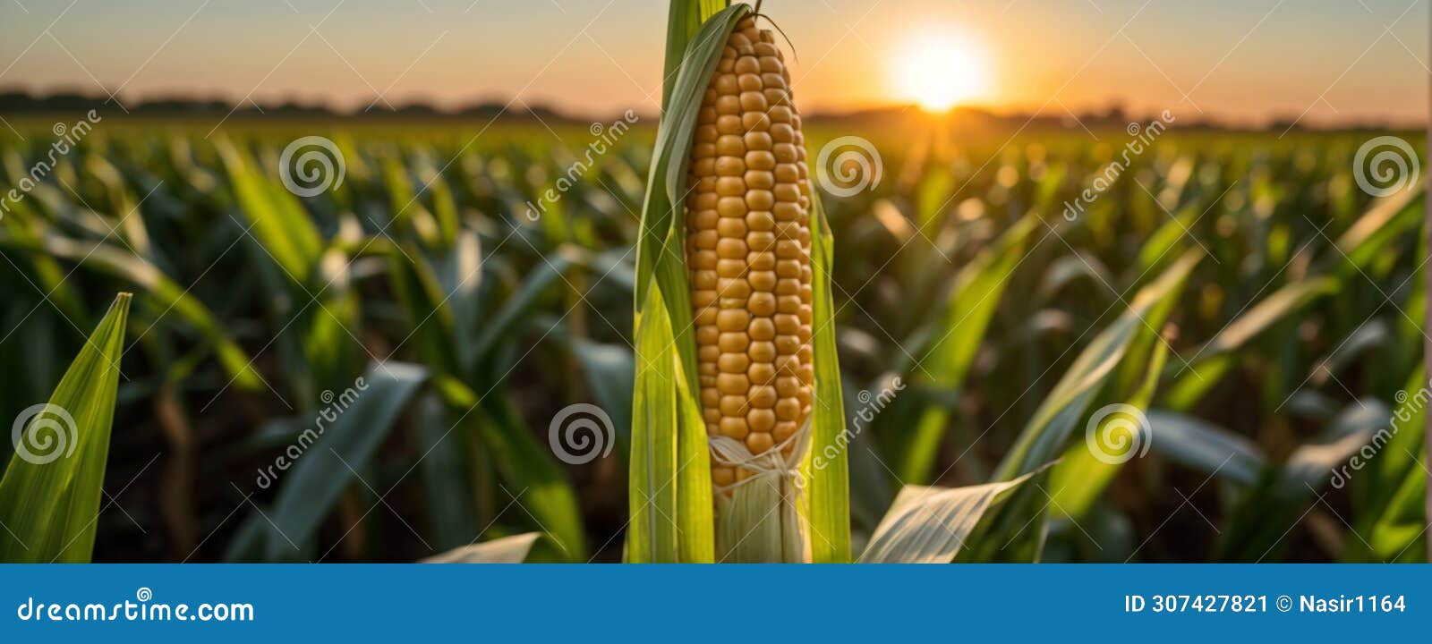 A Field of Corn with a Few Fully Developed Corn Cobs Stock Illustration ...