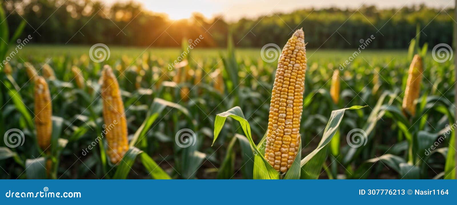 A Field of Corn with a Few Fully Developed Corn Cobs Stock Illustration ...