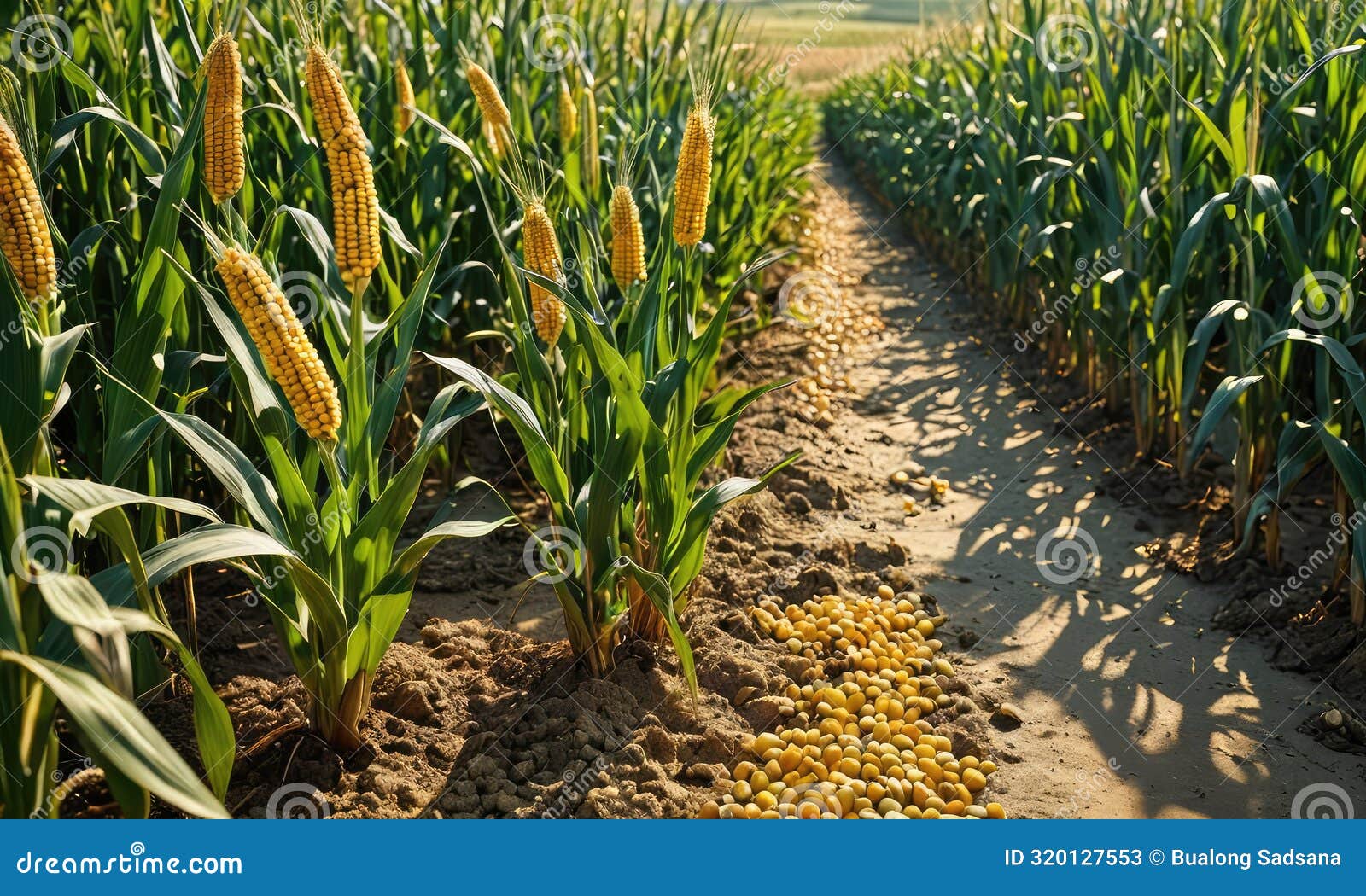A Field of Corn is Shown with a Dirt Road Running through it. Stock ...