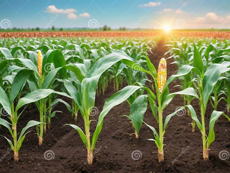 A Field of Corn with the Sun in the Background. Generative AI Stock ...
