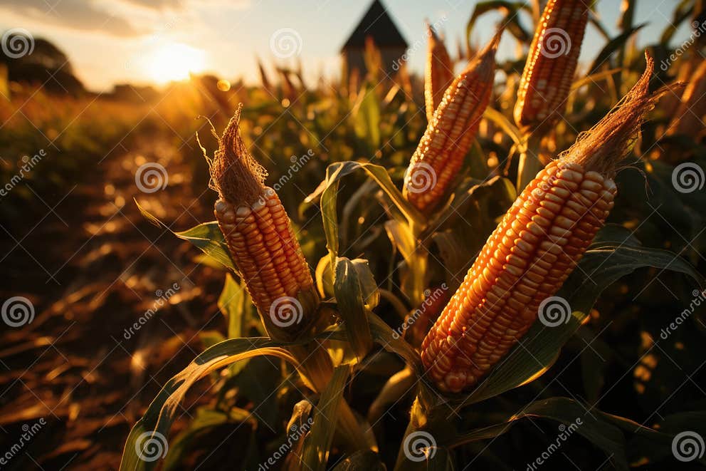 Field Corn, with Sunset, in, Stock Illustration - Illustration of corn ...