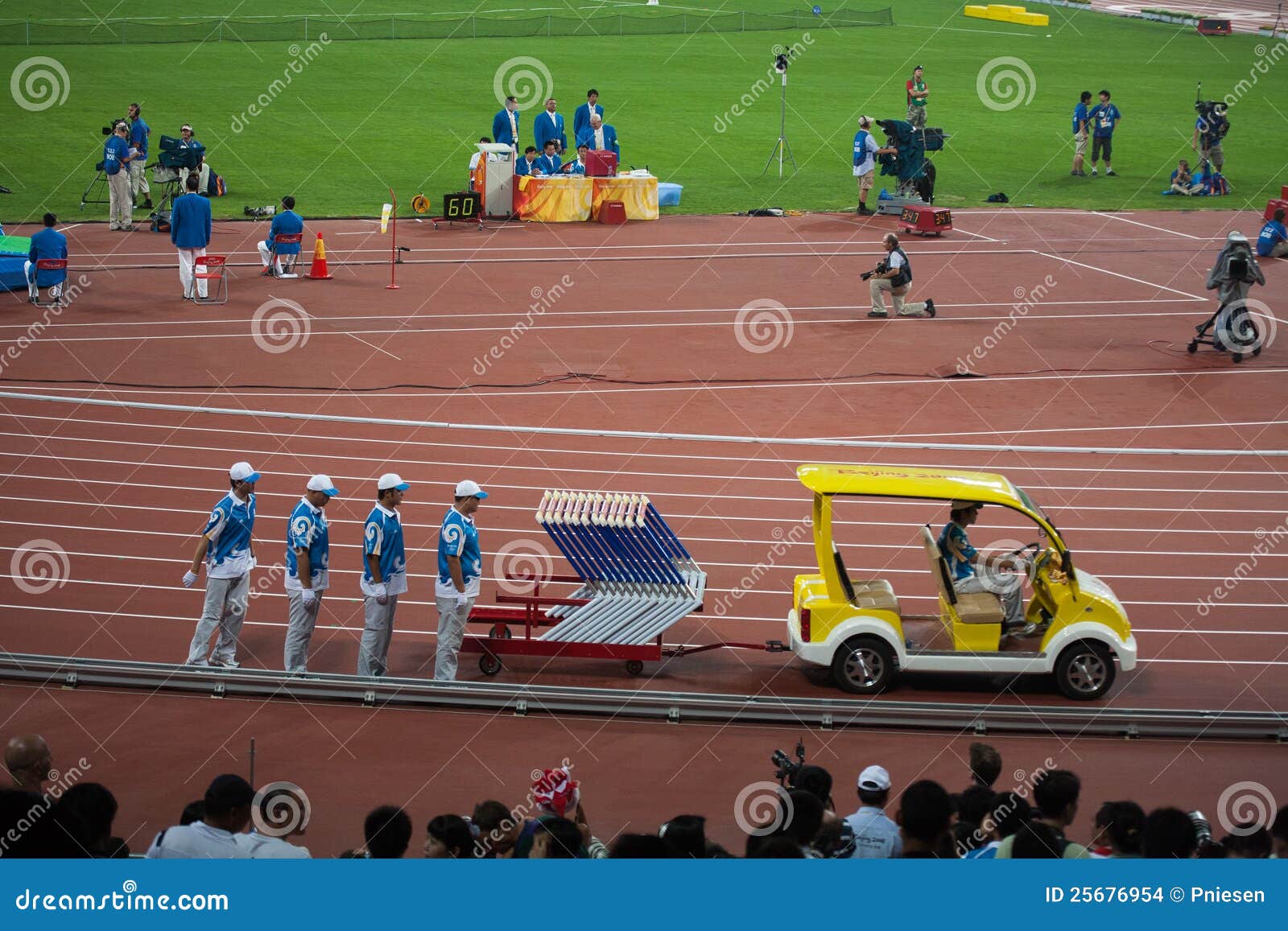 Field Crew Sets Up Hurdles for Track and Field Eve Editorial Stock ...