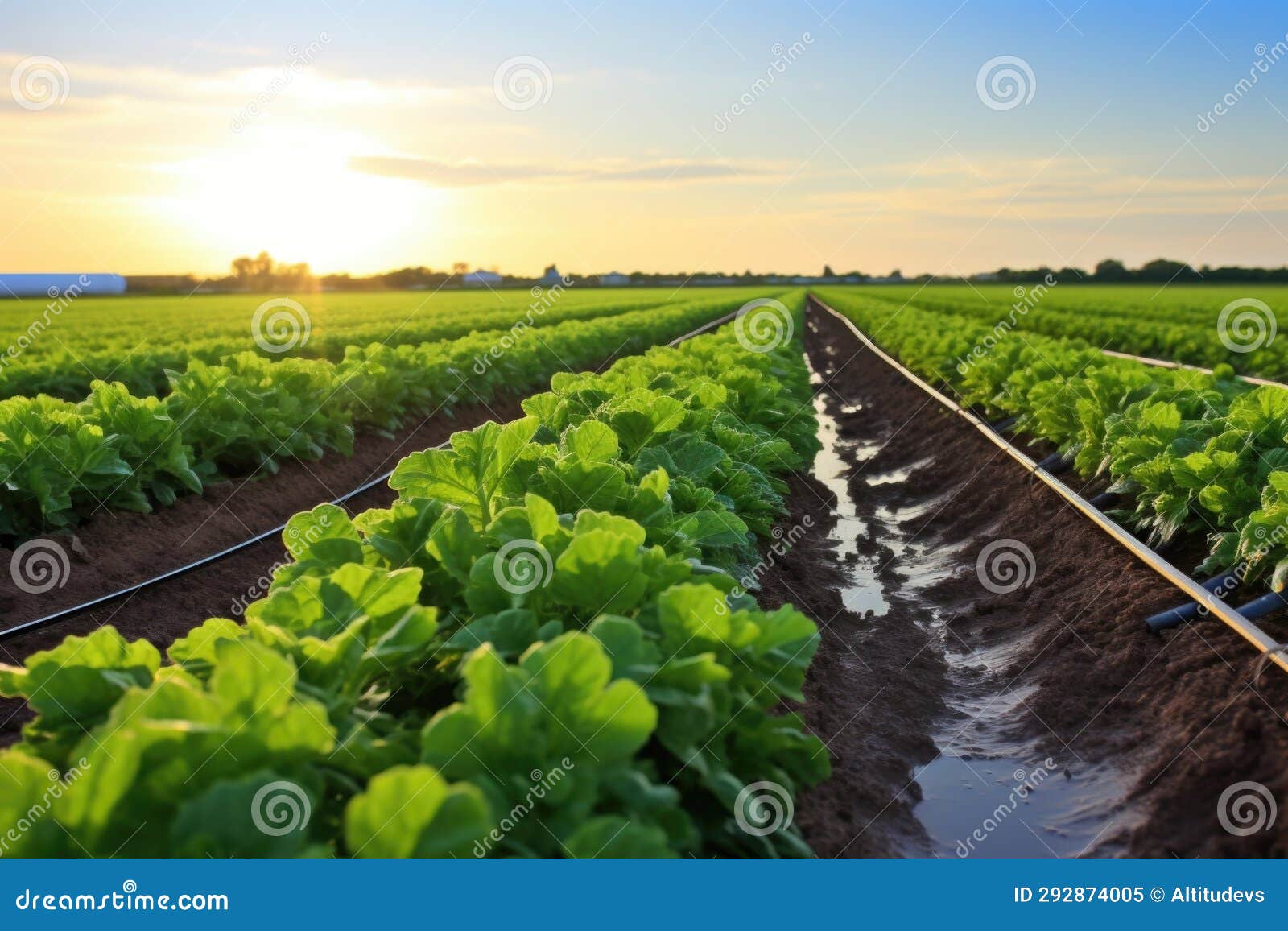 A Field of Crops Using Drip Irrigation System Stock Image - Image of ...