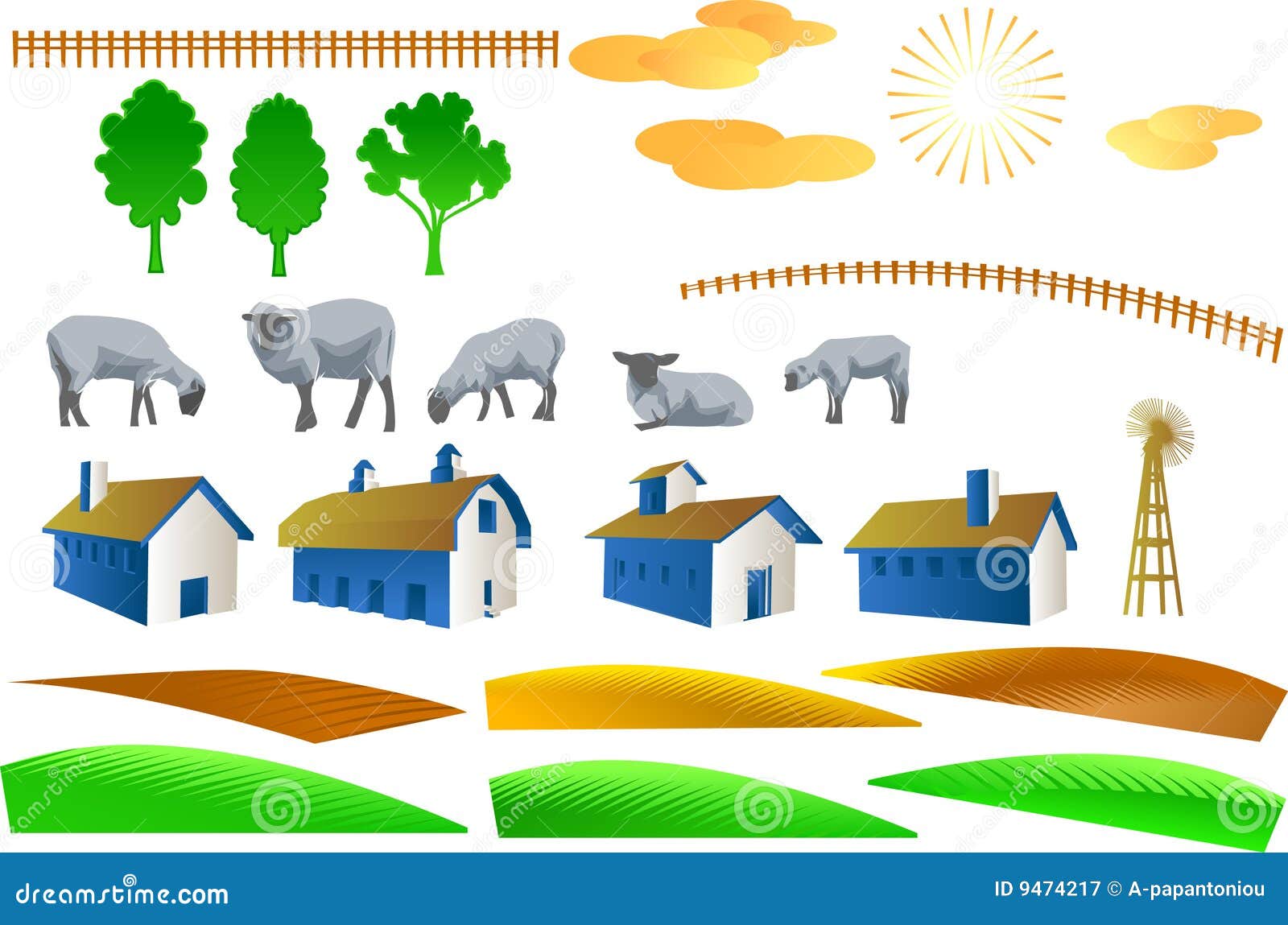 Field and Farm Elements stock vector. Illustration of white - 9474217