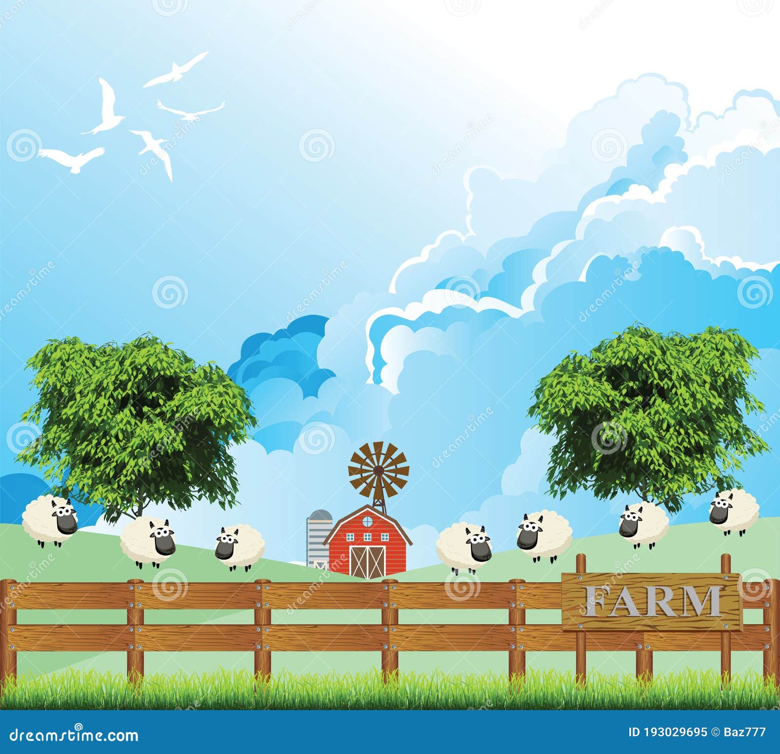 Flock of sheep in field stock vector. Illustration of farmland - 193029695