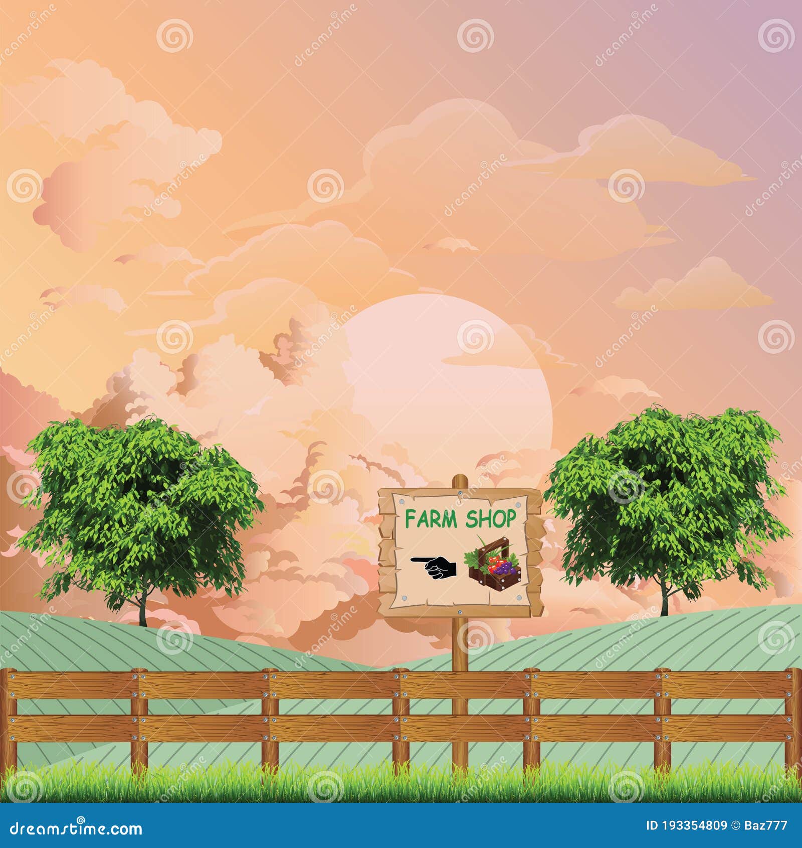 Farm shop sign at dawn stock illustration. Illustration of industry ...