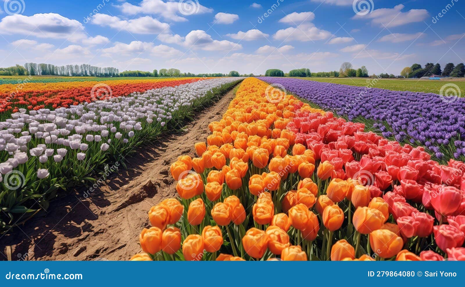 A Field Filled with Lots of Colorful Flowers, Panoramic Widescreen View ...