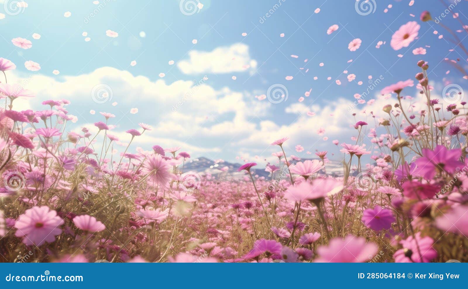 Field of Flowers Blooming and Swaying in the Wind Stock Illustration ...