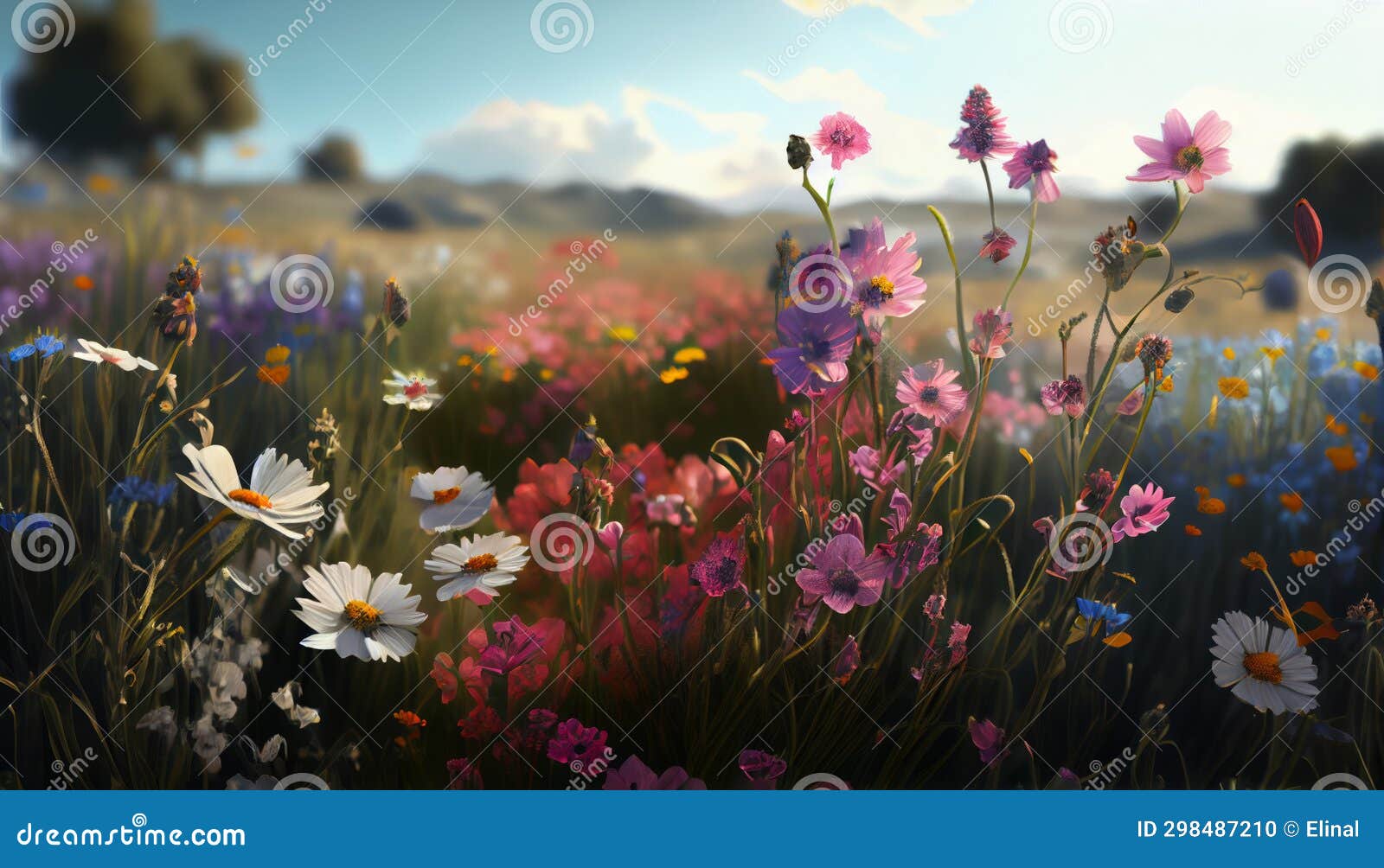 Field with Flowers, Summer. AI Generative. Environment Stock ...