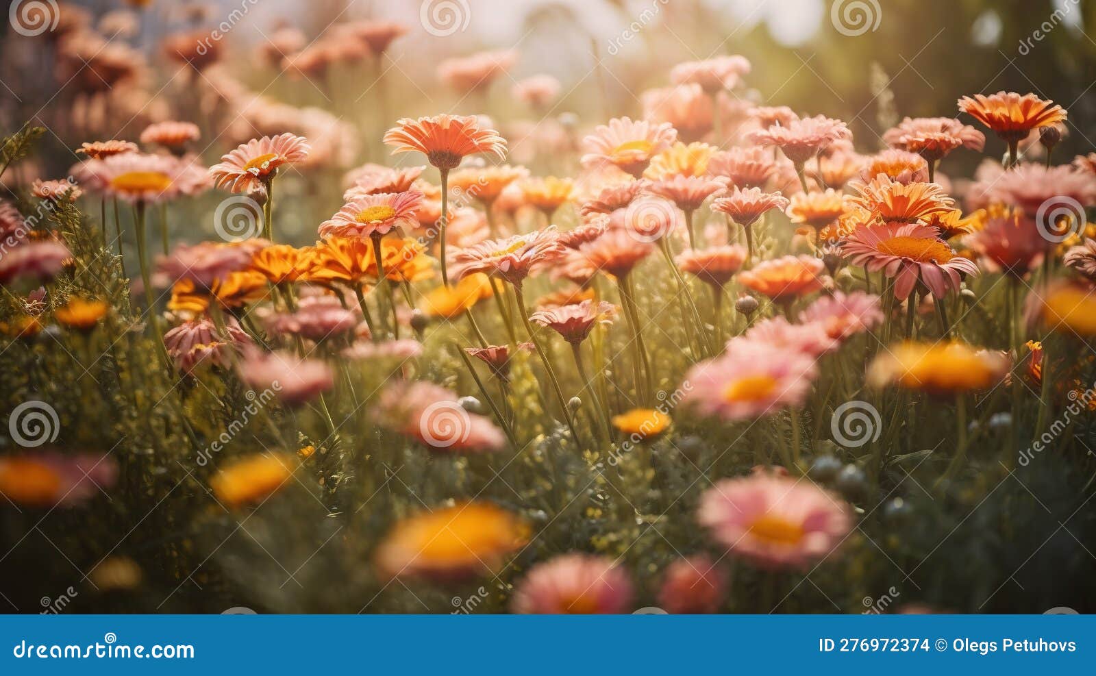A Field of Flowers with the Sun Shining through the Flowers Stock ...