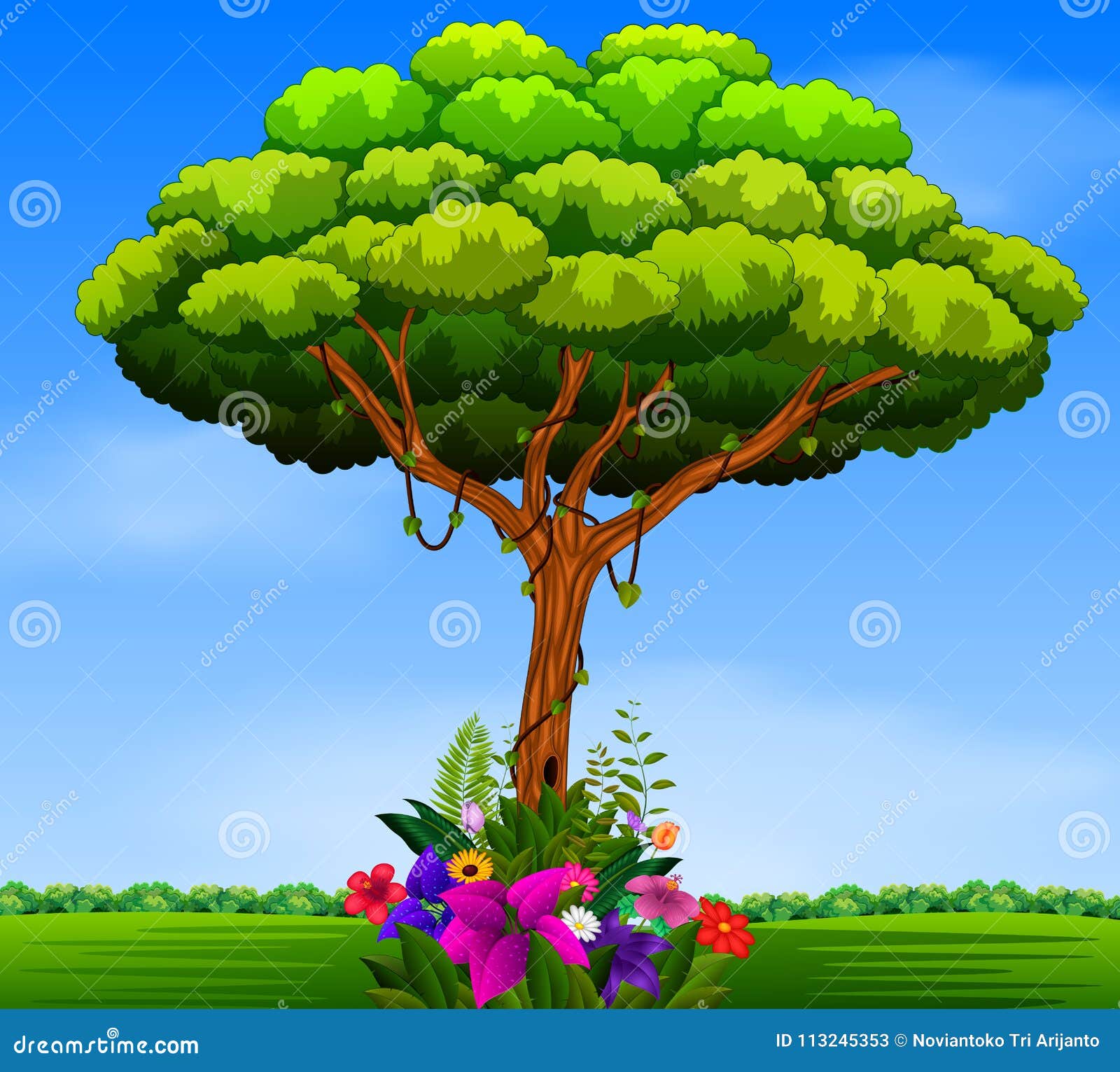A field full of flowers stock vector. Illustration of graphic - 113245353