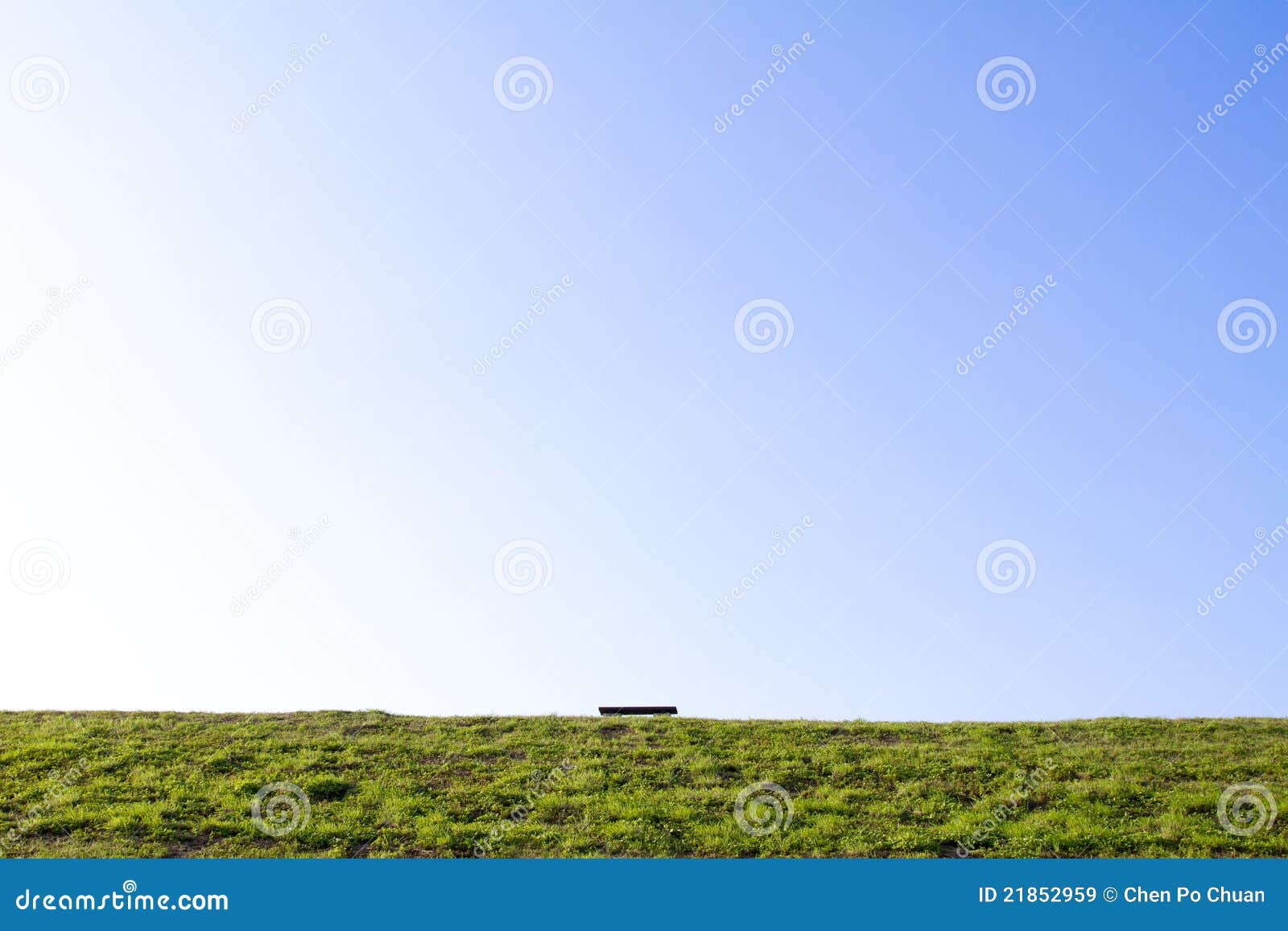 Field of Grass and Perfect Sky with Bench Stock Image - Image of ...