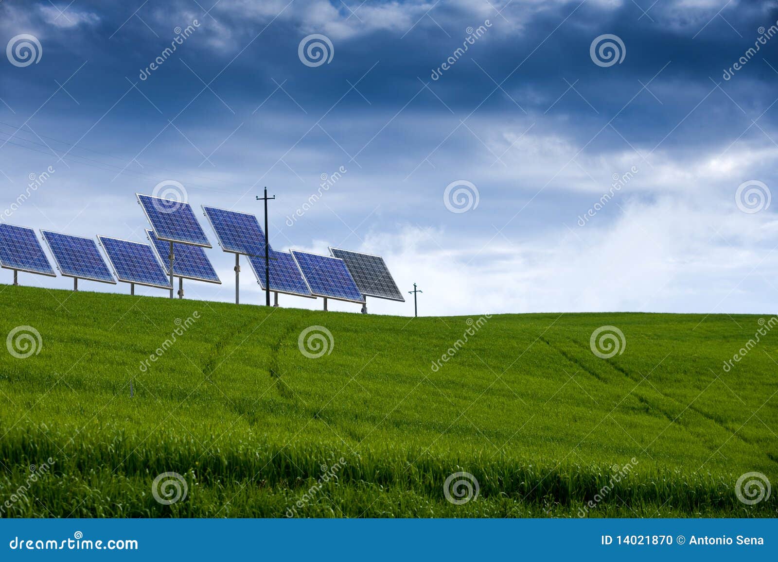 Field of Grass and Solar Power Stock Photo - Image of cumulus, ecology ...