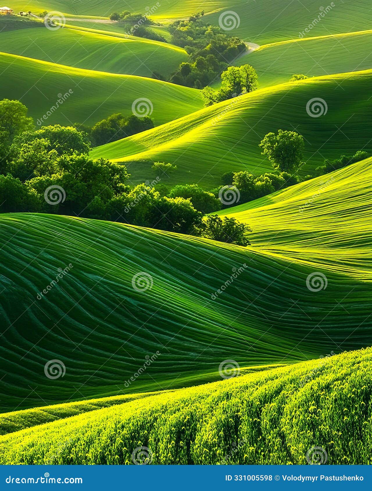 A Field of Green Grass with Trees in the Distance Stock Photo - Image ...