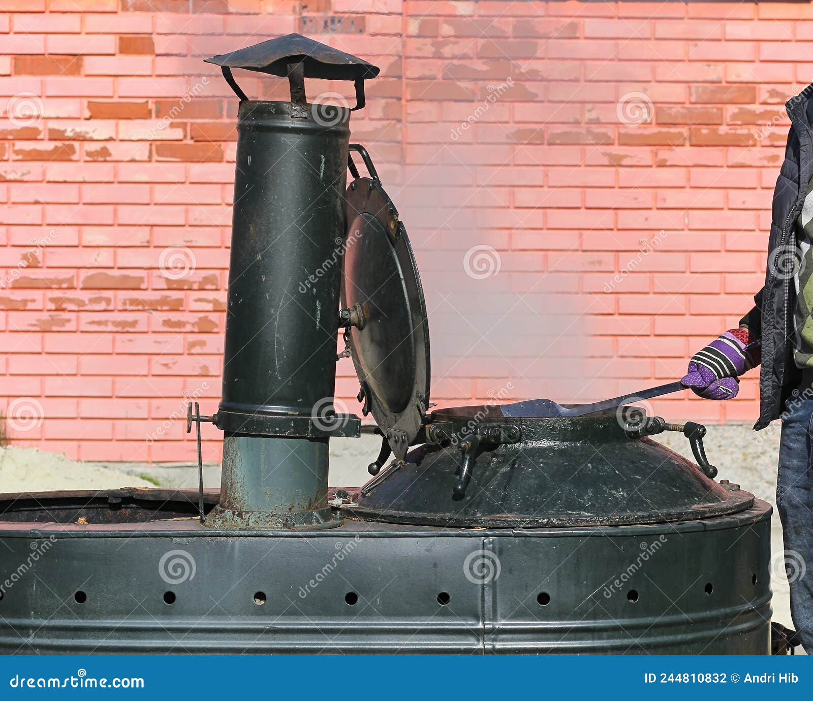 Field Kitchen for Cooking in Nature. Brick Background. Stock Photo ...