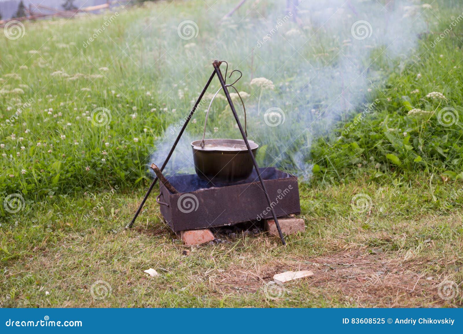 Field Kitchen. the Pot on the Fire Stock Image - Image of firewood ...