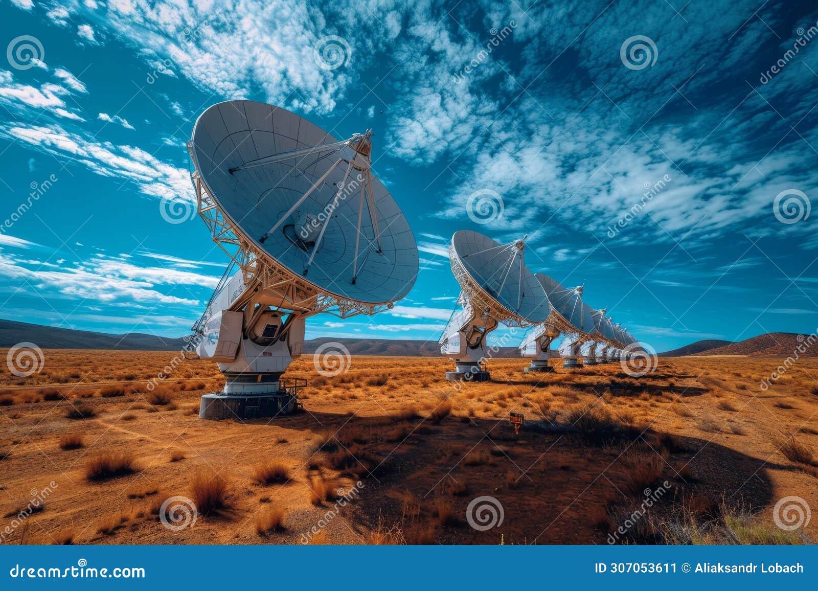 A Field with Large Satellite Antennas. the Concept of Communication ...