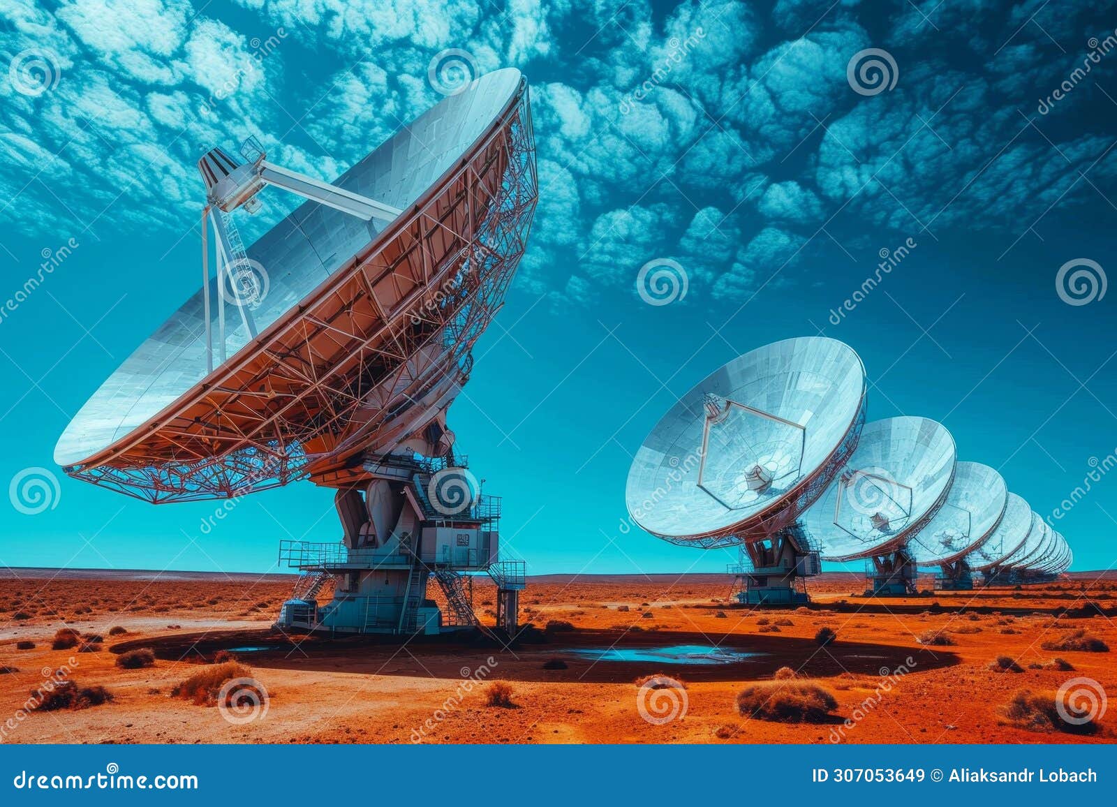 A Field with Large Satellite Antennas. the Concept of Communication ...