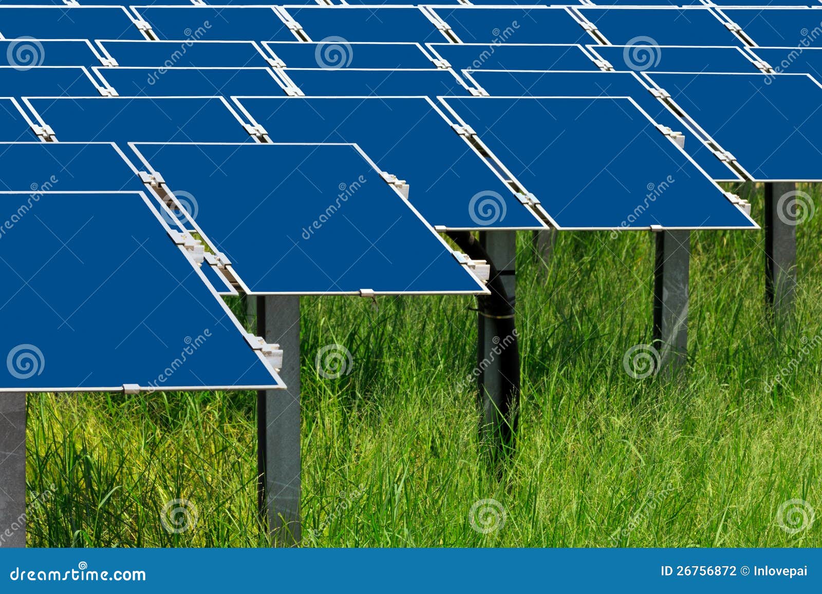 Field with Many Solar Cells on Green Grass Stock Photo - Image of field ...