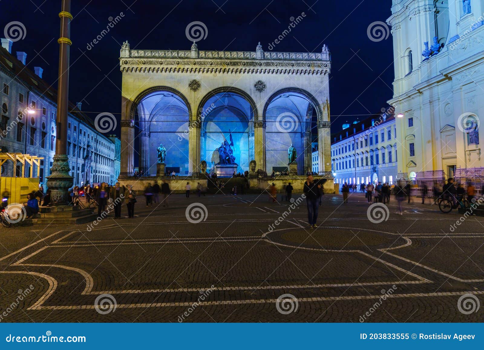 Field Marshals` Hall or Feldherrnhalle 1841 on Odeonsplatz, Munich ...
