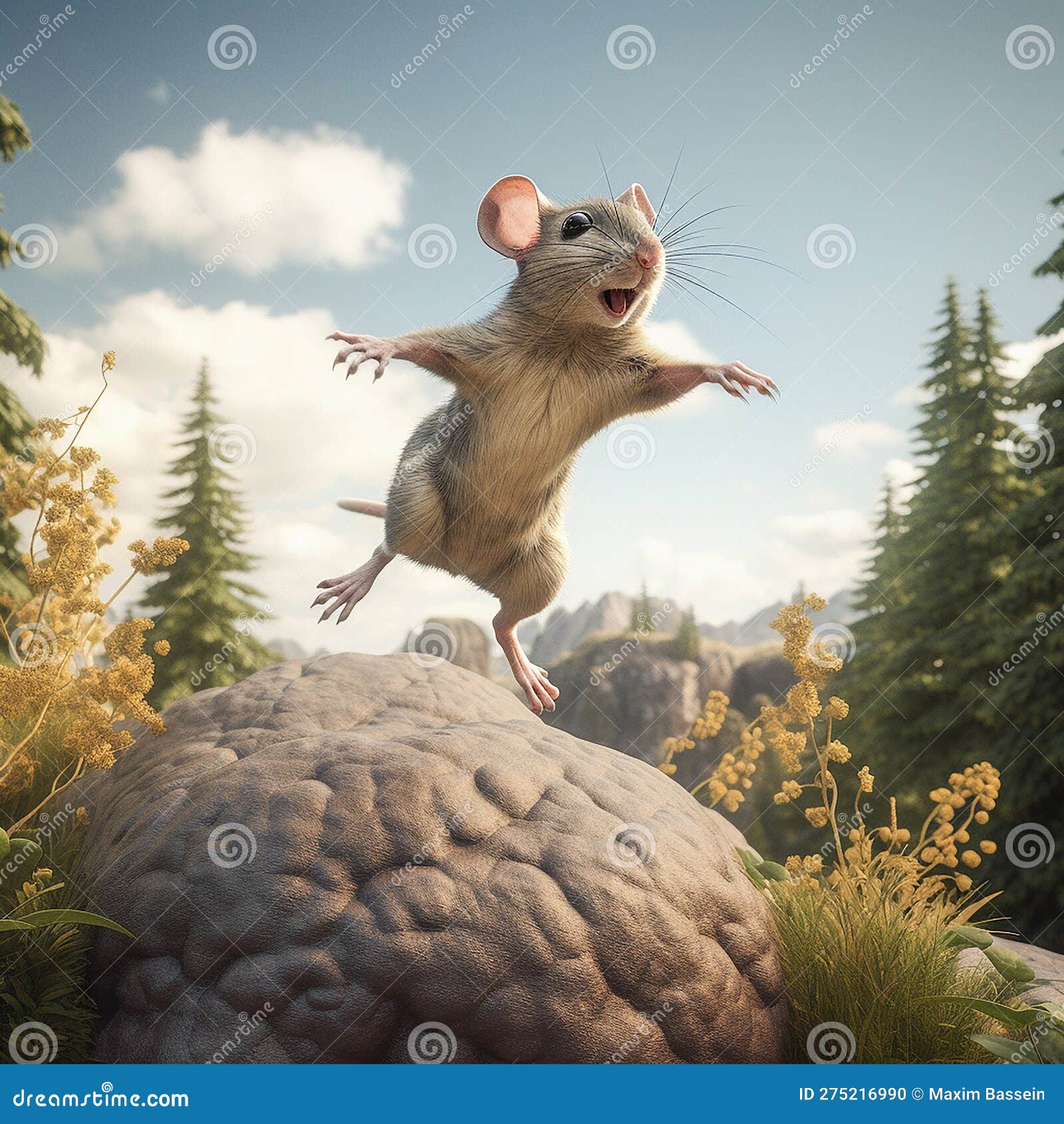 A Field Mouse Jumping from a Rock in the Forest Stock Illustration ...