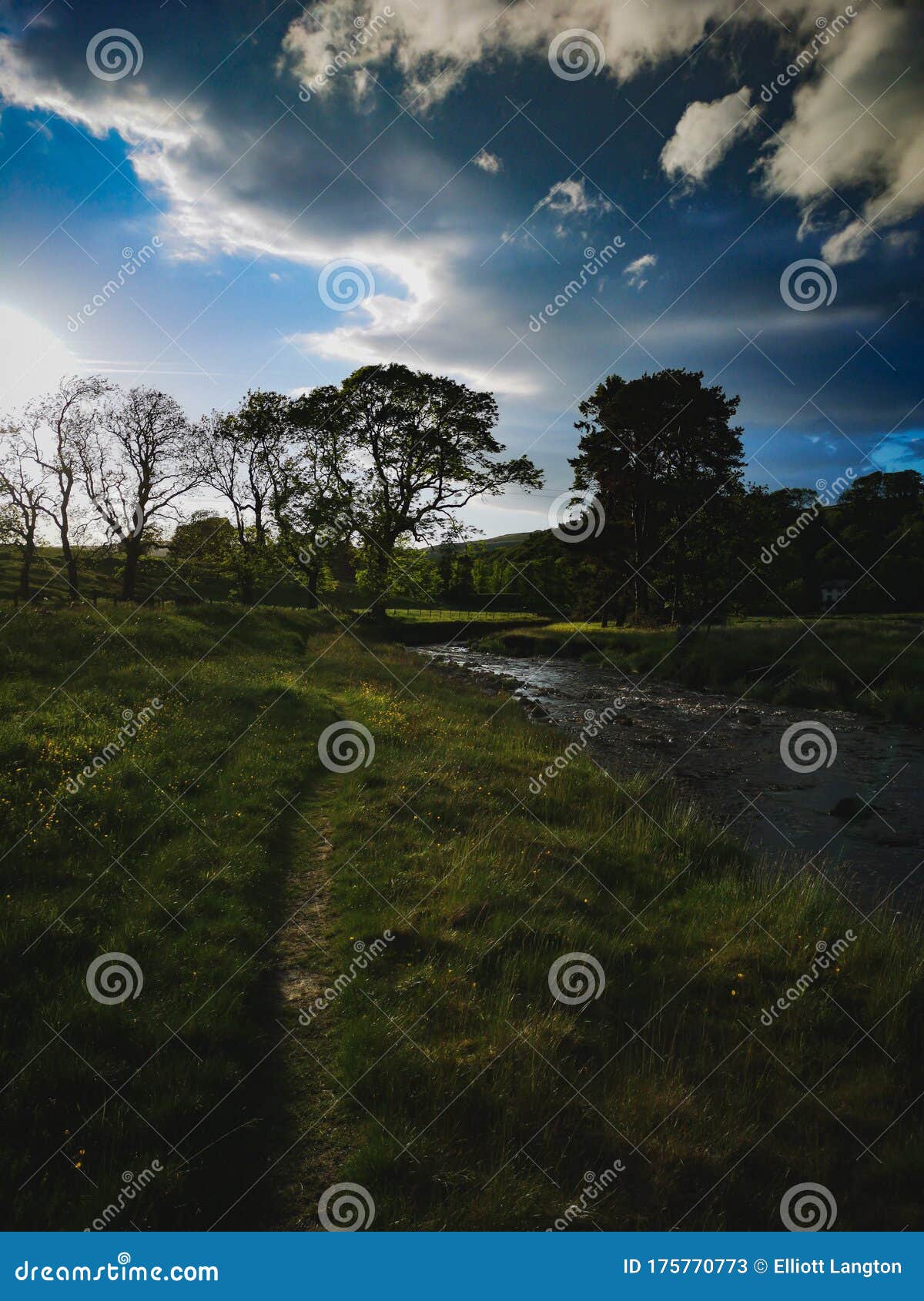 Field with Pathway Next To River Stock Image - Image of next, pathway ...