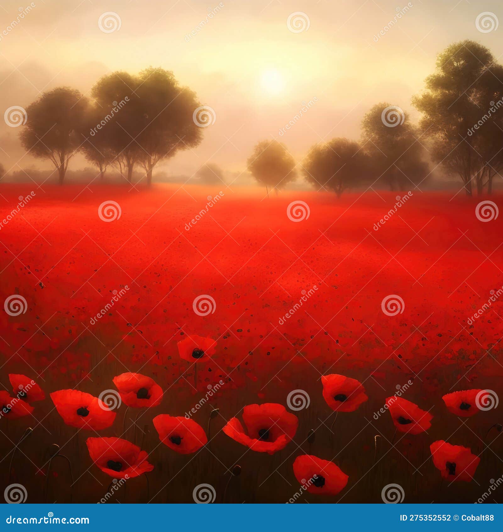 Poppies At Sunset On The Seashore. Illustration. Drawing Watercolor ...