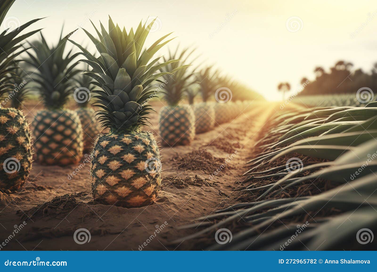 A Field of Ripe Pineapples Under a Sunny Sky Stock Illustration ...
