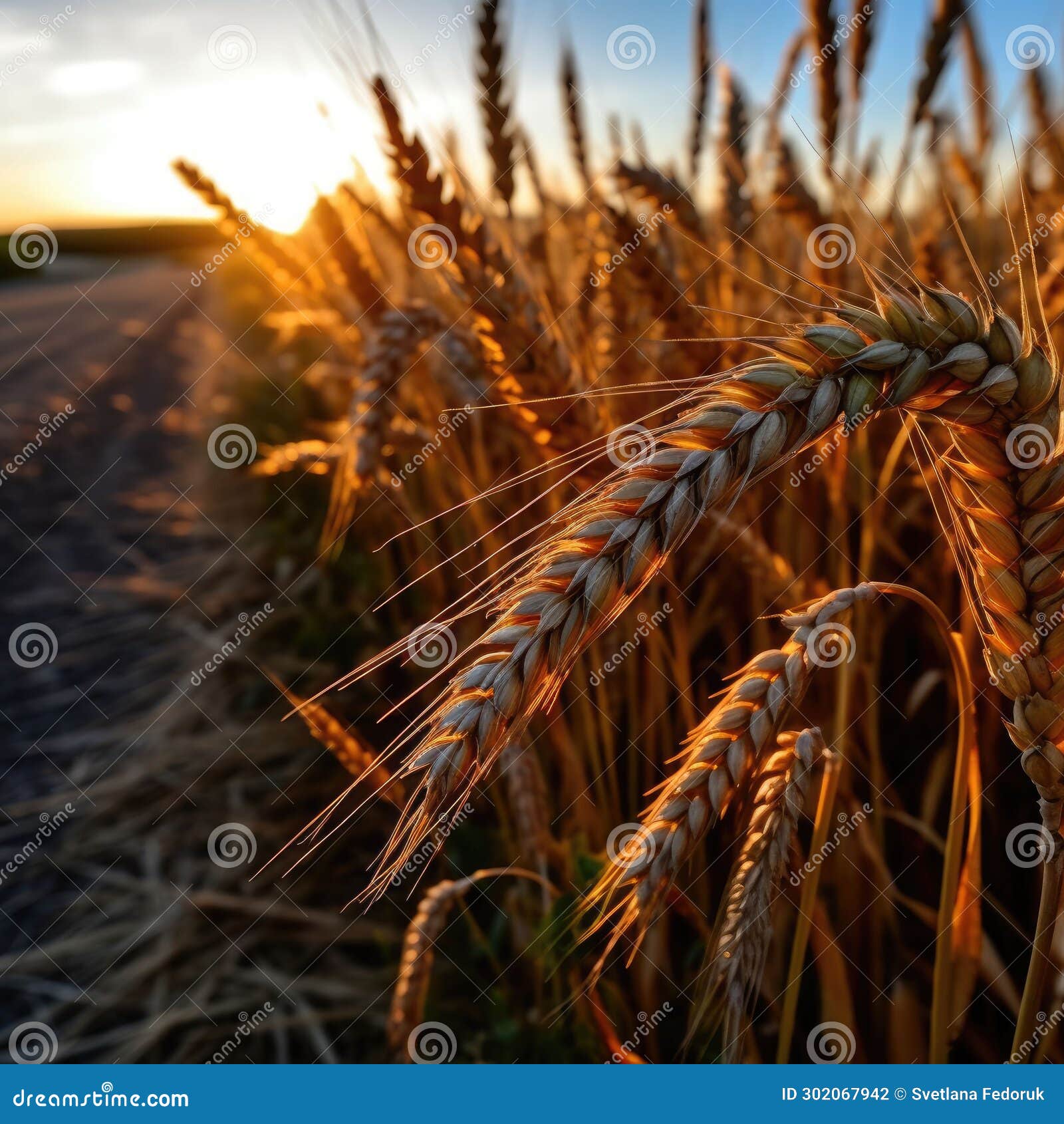A Field of Ripe Wheat, a Road Stock Illustration - Illustration of ...