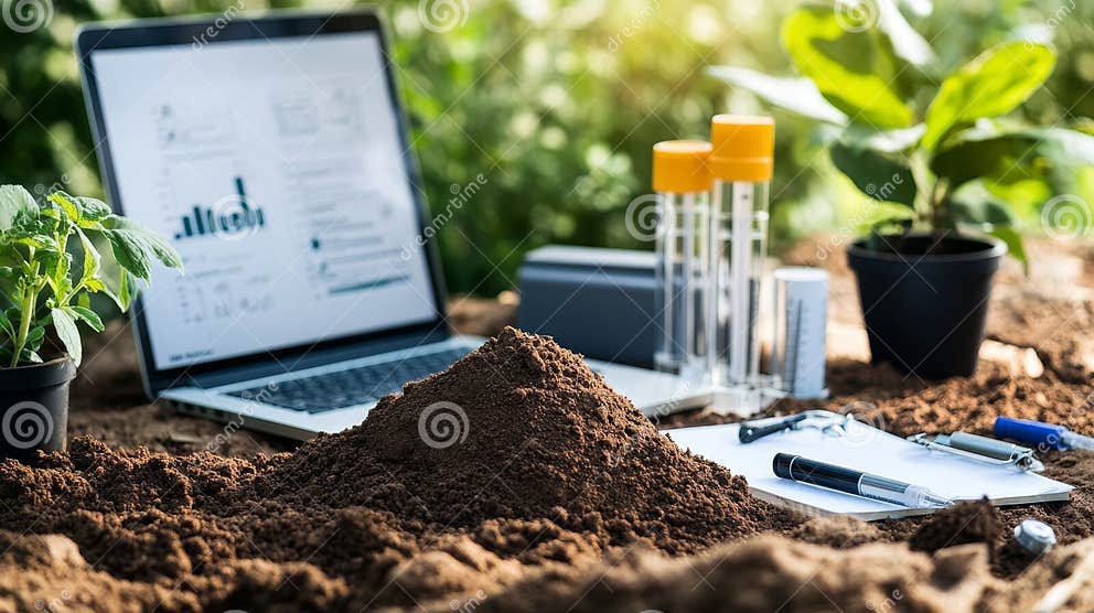 Field Soil Analysis Laptop and Sample Analyzing Soil Samples for ...