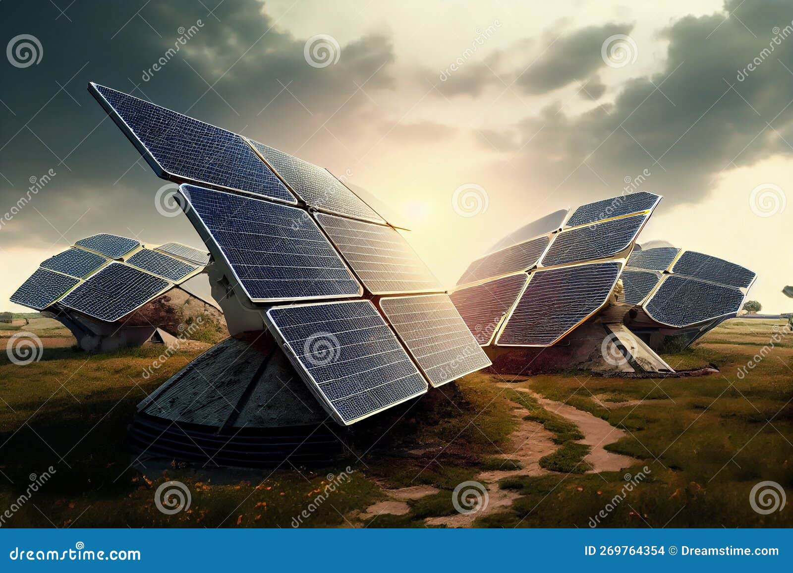 Field Solar Battery Panels Illustration Generative AI Stock ...