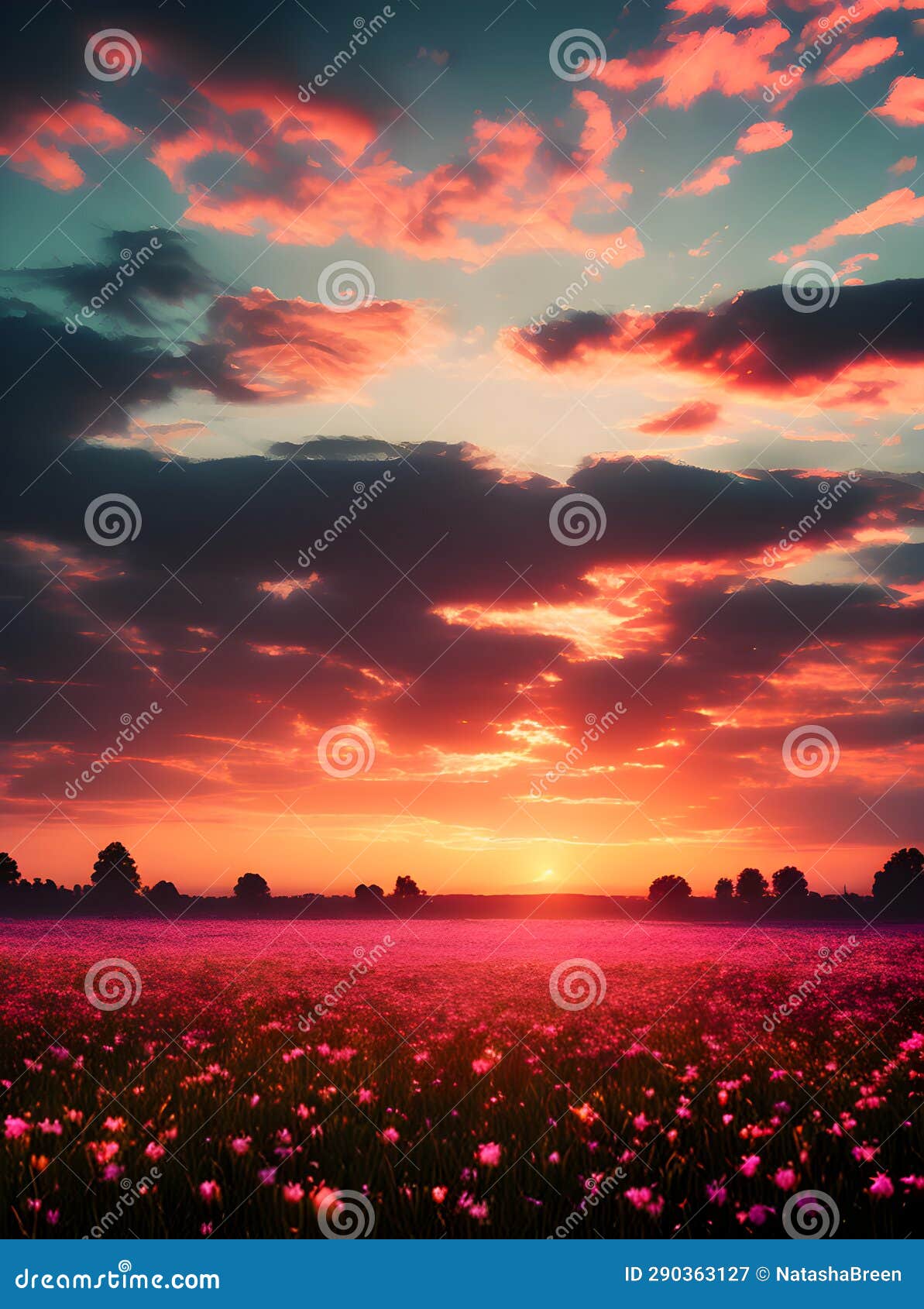Field Spring Shadow Volumetric Neon Sunset Cinematic. Stock ...