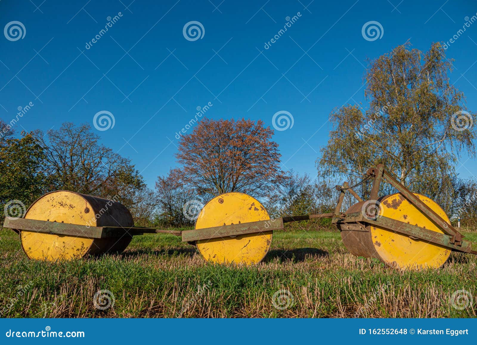 A Field Stands a Roller with Three Rollers Stock Photo - Image of grow ...