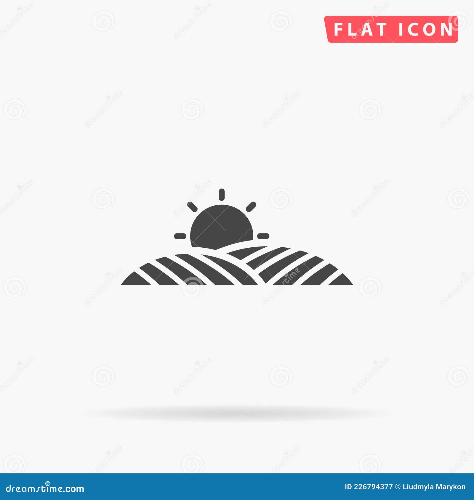 Field with Sun, Sunrise Landscape Flat Vector Icon. Hand Drawn Style ...