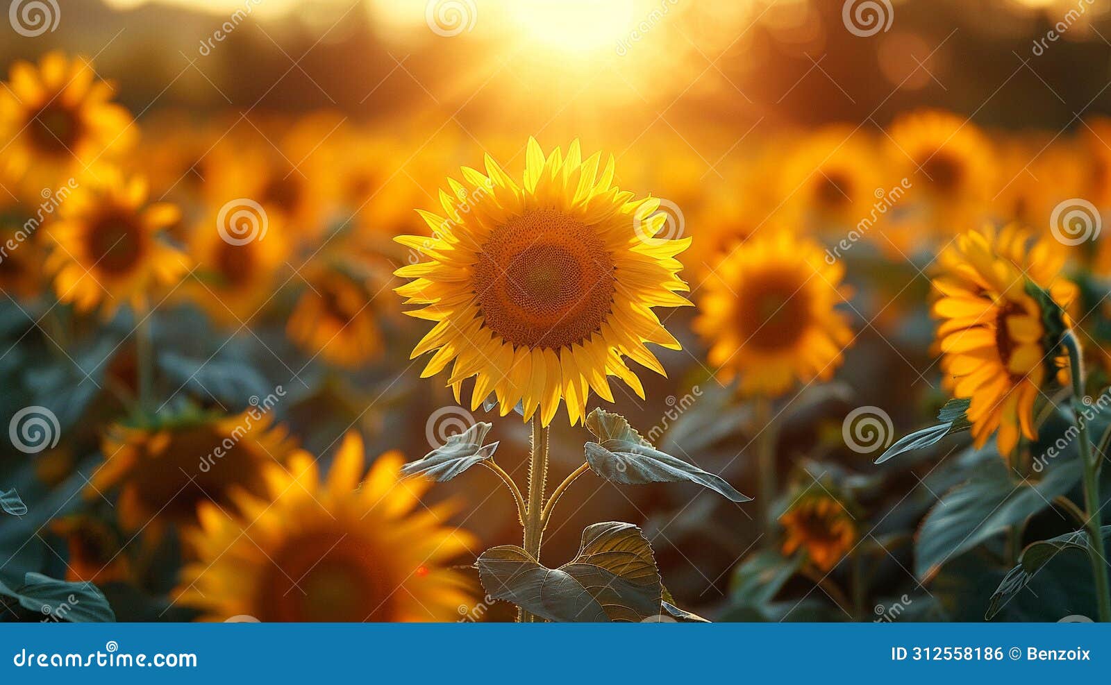 A Field of Sunflowers Facing the Sun Stock Photo - Image of face ...