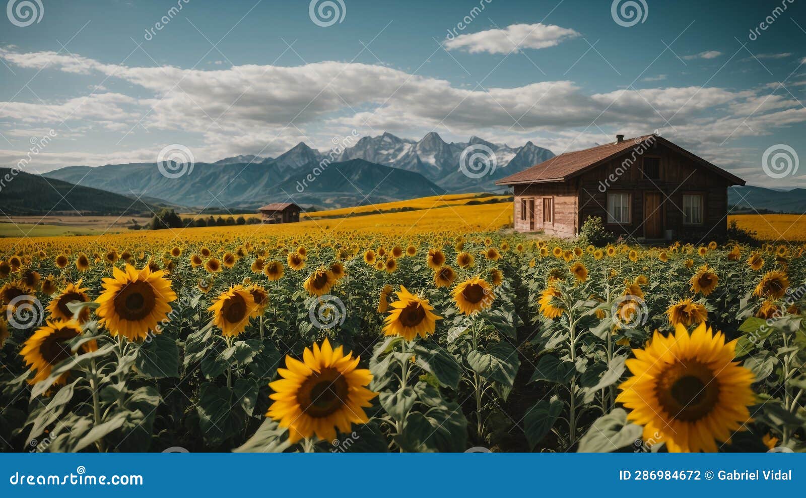 Field of Sunflowers and a House Stock Illustration - Illustration of ...