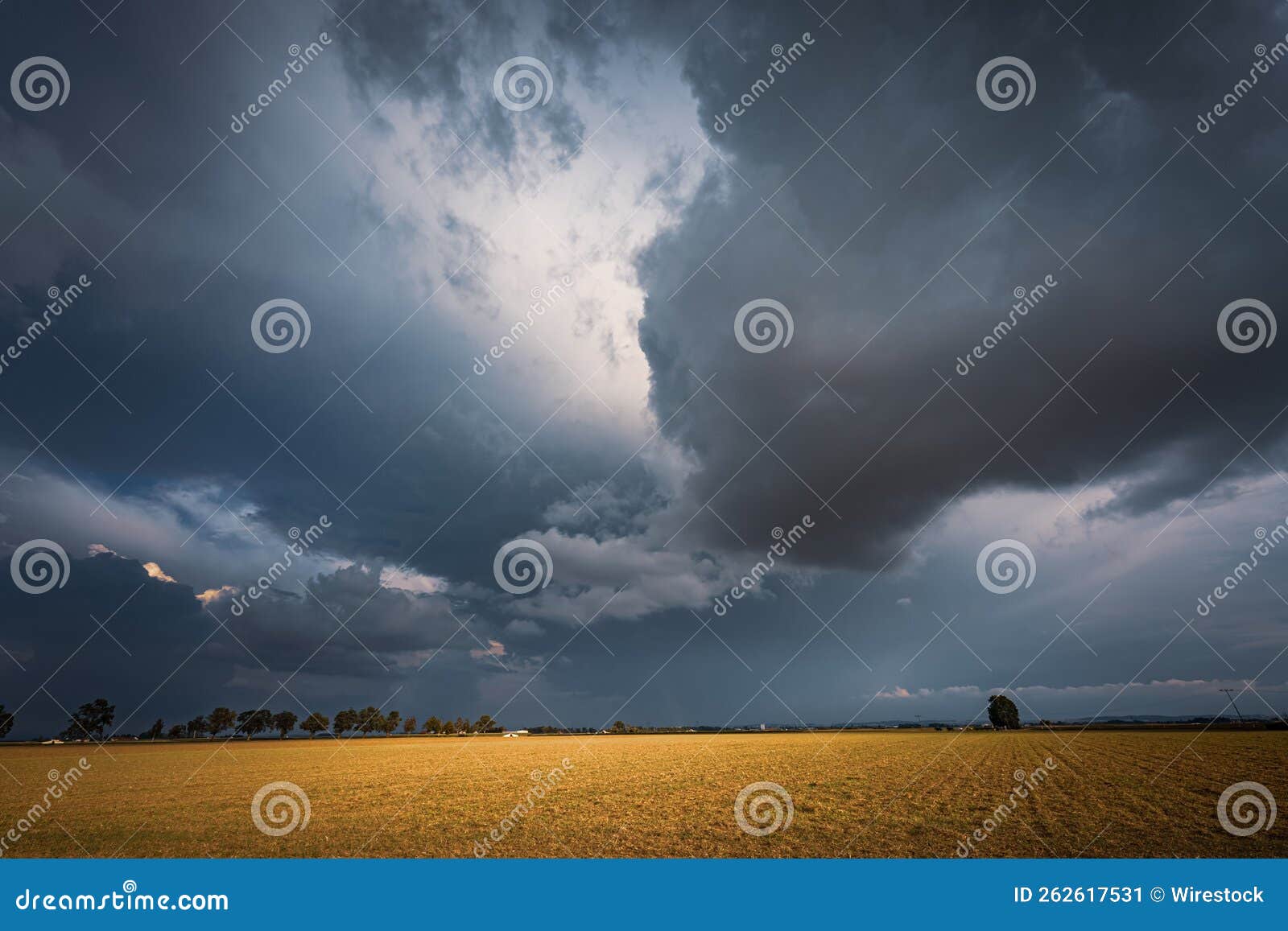 Field Surrounded by Dramatic Clouds before the Storm with a Forest in ...
