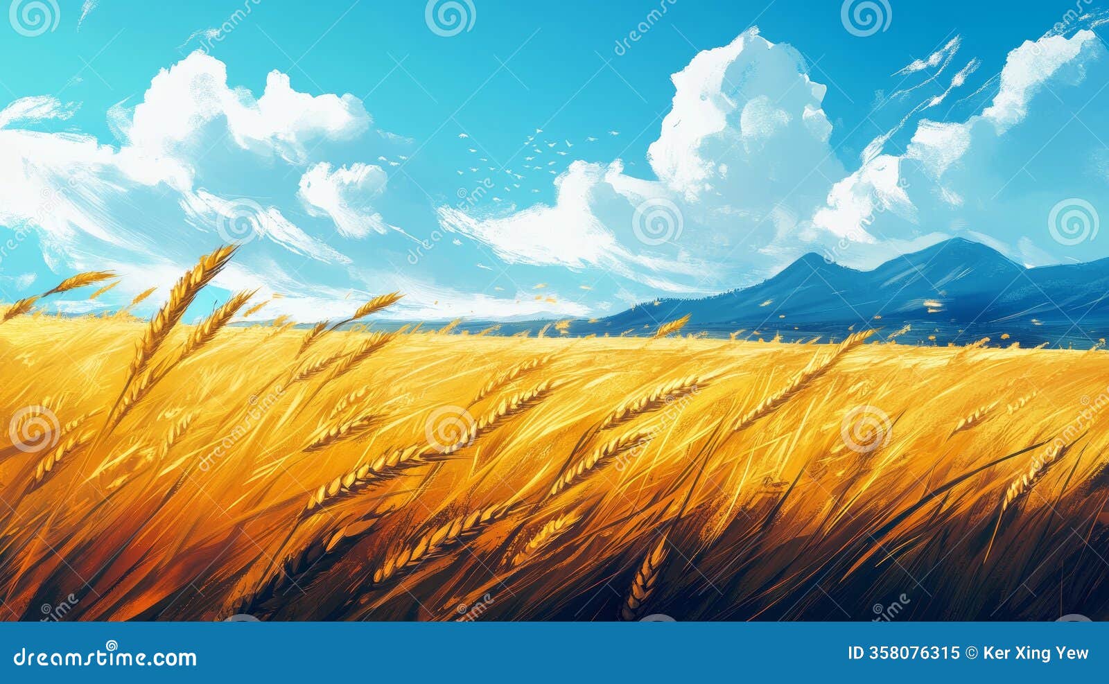 A Field of Tall Golden Wheat with a Blue Sky in the Background Stock ...