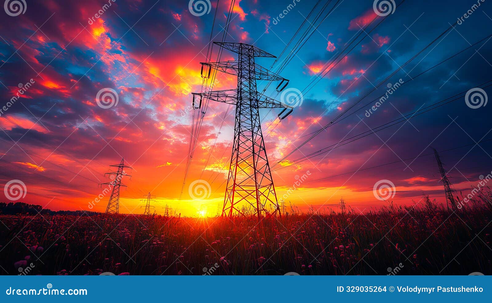 Tall Power Line Utility Pole Made Of Metal Pipes With Multiple ...