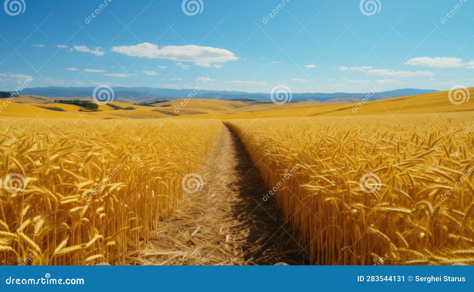 A Field of Wheat with a Path in the Middle. Generative AI Image. Stock ...