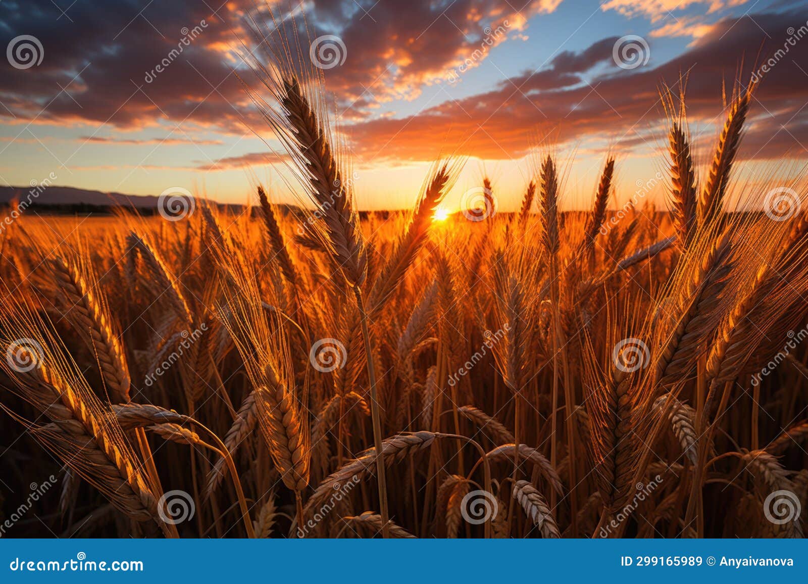 A Field of Wheat with the Sun Setting in the Background Stock Image ...