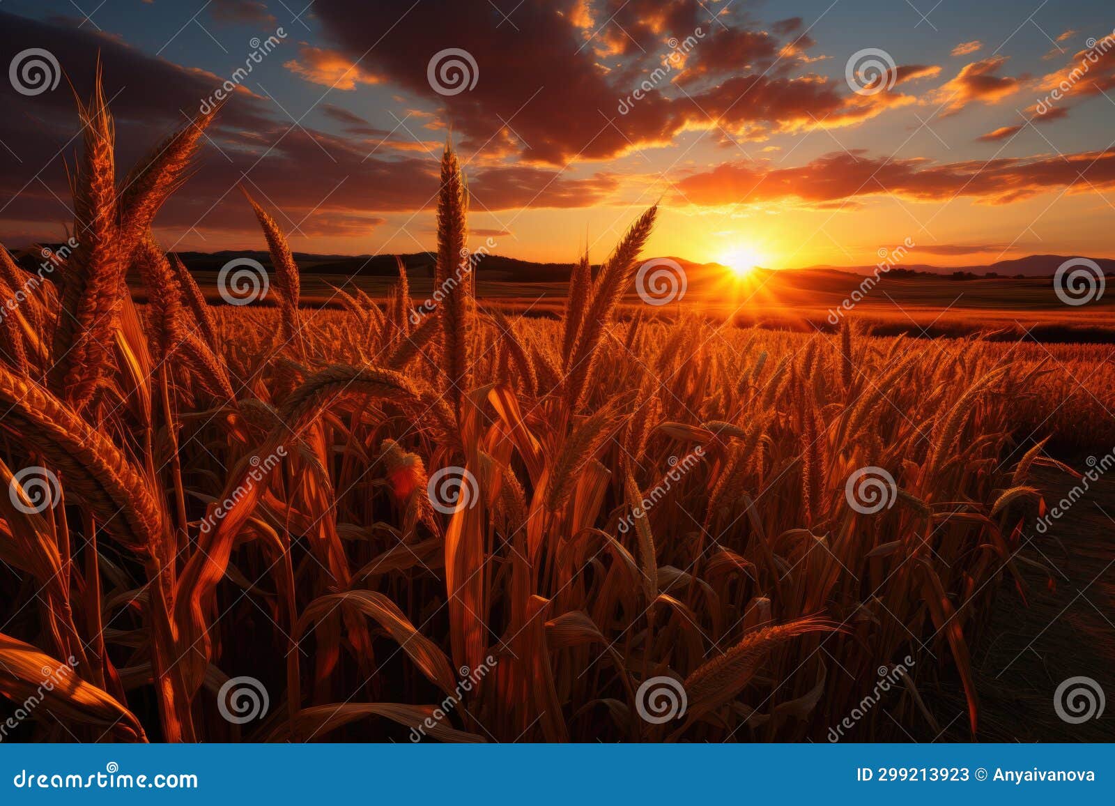 A Field of Wheat with the Sun Setting in the Background Stock Image ...